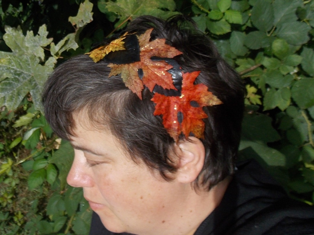 Halloween Colors Leaf Crown, Black and Orange Leaf Crown, Glittery Fall ...