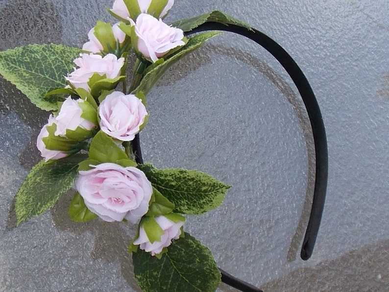 Pale Pink Rose Spray Flower Headband, Rose Floral Crown With Green ...