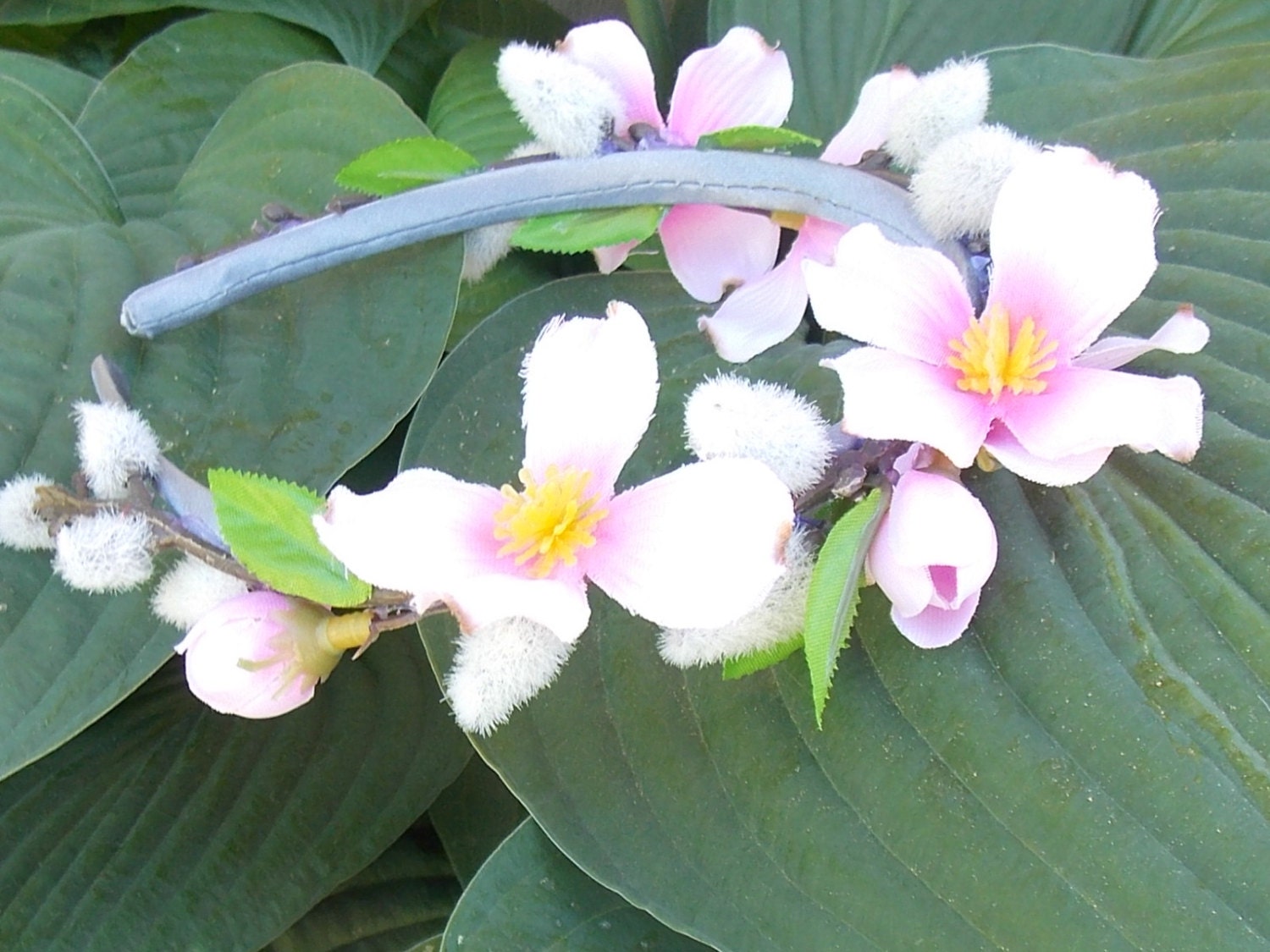 Pink and Gray Spring Crown With Pussywillow Sprigs, Pink Dogwood ...