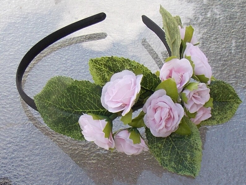 Pale Pink Rose Spray Flower Headband, Rose Floral Crown With Green ...