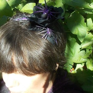 Purple and Black Halloween Fascinator With Spiders, Black Rose Headband ...