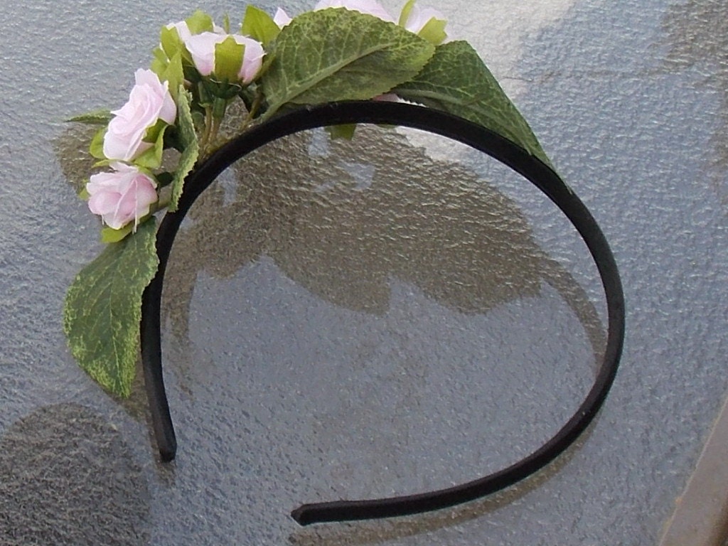 Pale Pink Rose Spray Flower Headband, Rose Floral Crown With Green ...