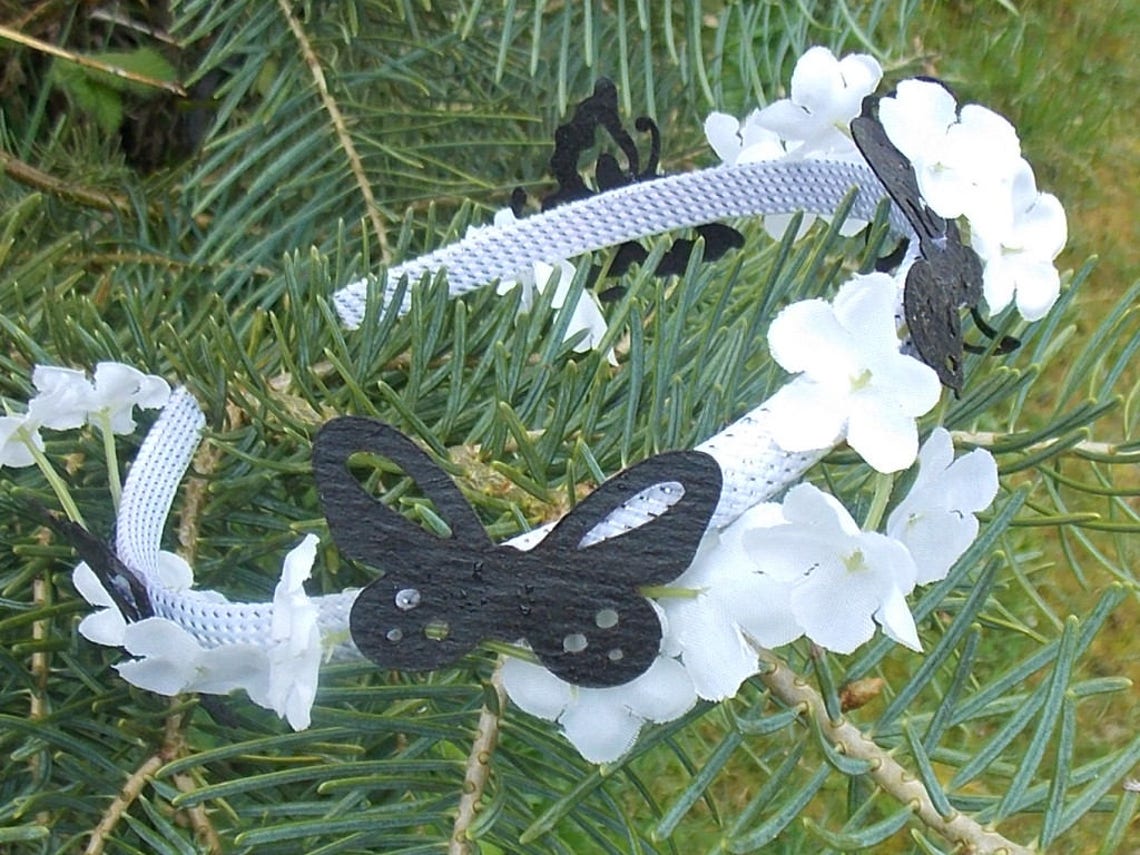 Black and White Headband With White Flowers and Black Butterflies, Sale ...