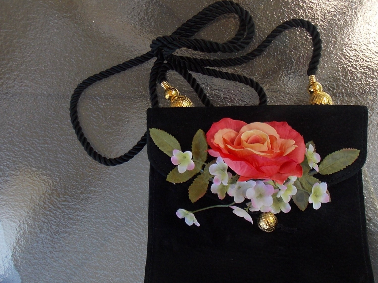 Upcycled Floral Bridal Purse Black Handbag With Rose - Etsy