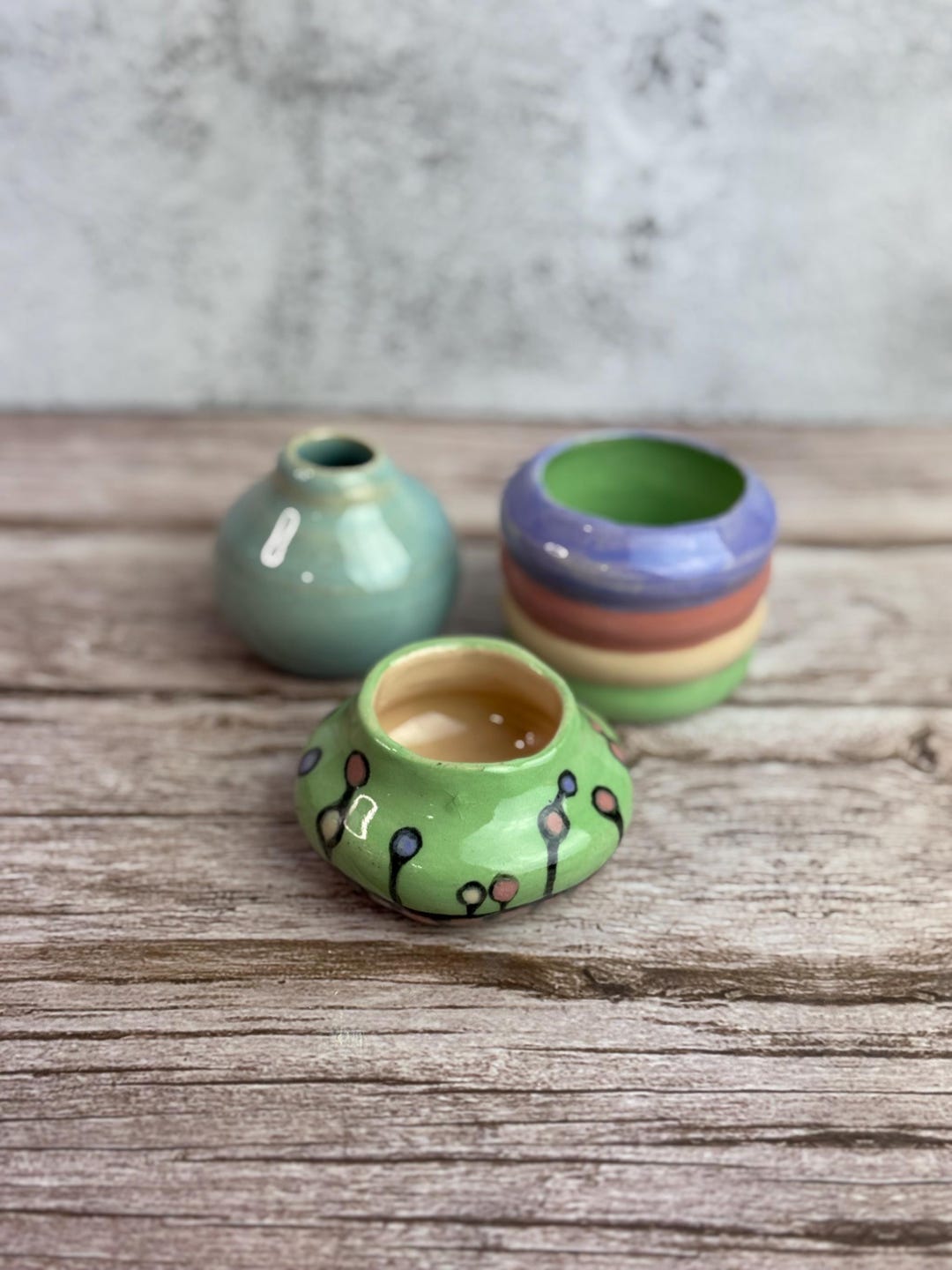 Tiny Vase Set Miniature Ceramic Three Multicolor Vases Mini Collection ...