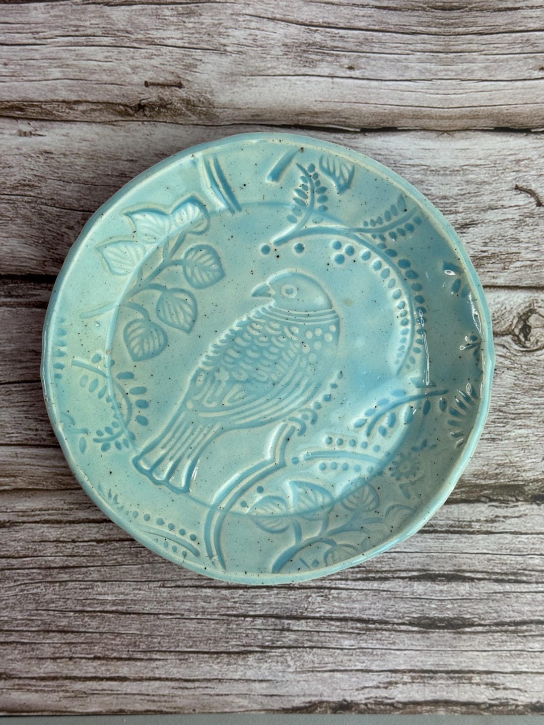 Jewelry Dish Trinket Dish Soft Blue Bird Design Ceramic Plate Round - Etsy