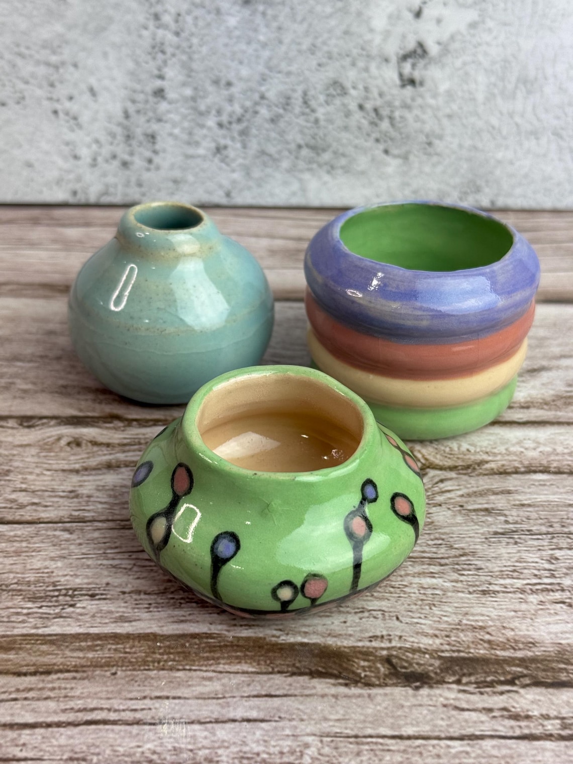 Tiny Vase Set Miniature Ceramic Three Multicolor Vases Mini Collection ...
