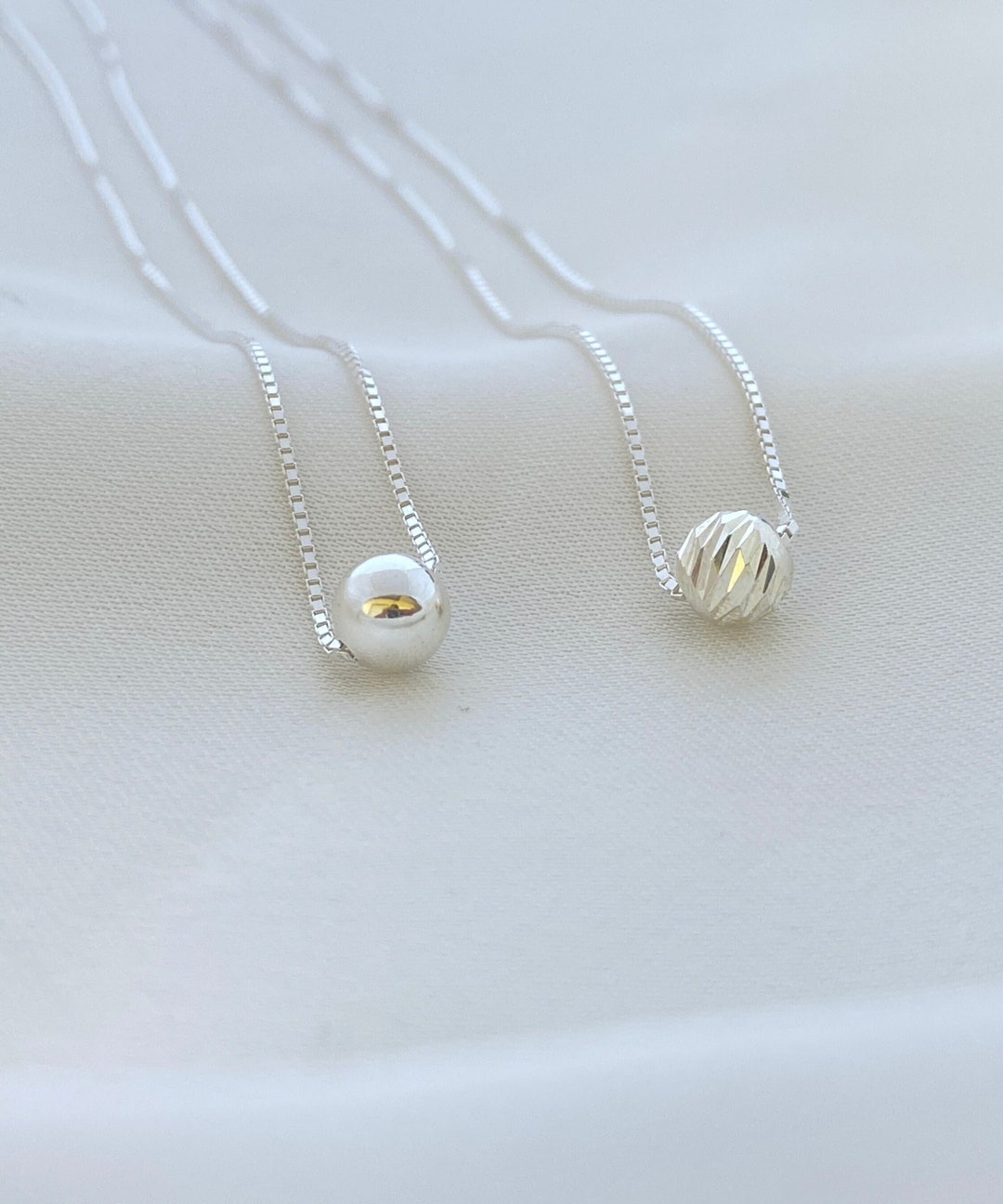 Versatile Sterling Silver Ball Necklace Smooth or Diamond Cut Elegant ...