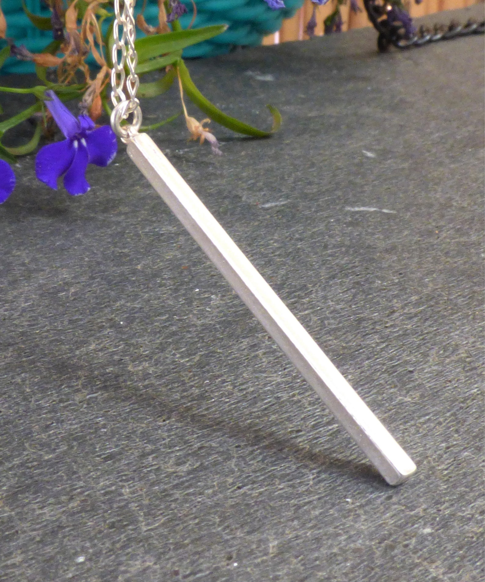 100% Sterling Silver Bar Pendant Necklace Small / Long Bar - Etsy
