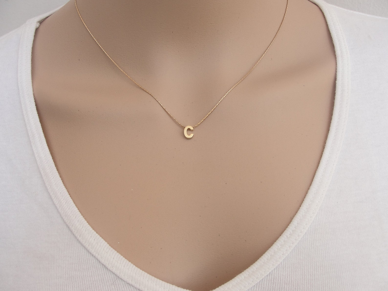 Gold Initial Necklace Small Gold Initial Necklace 14K Gold - Etsy