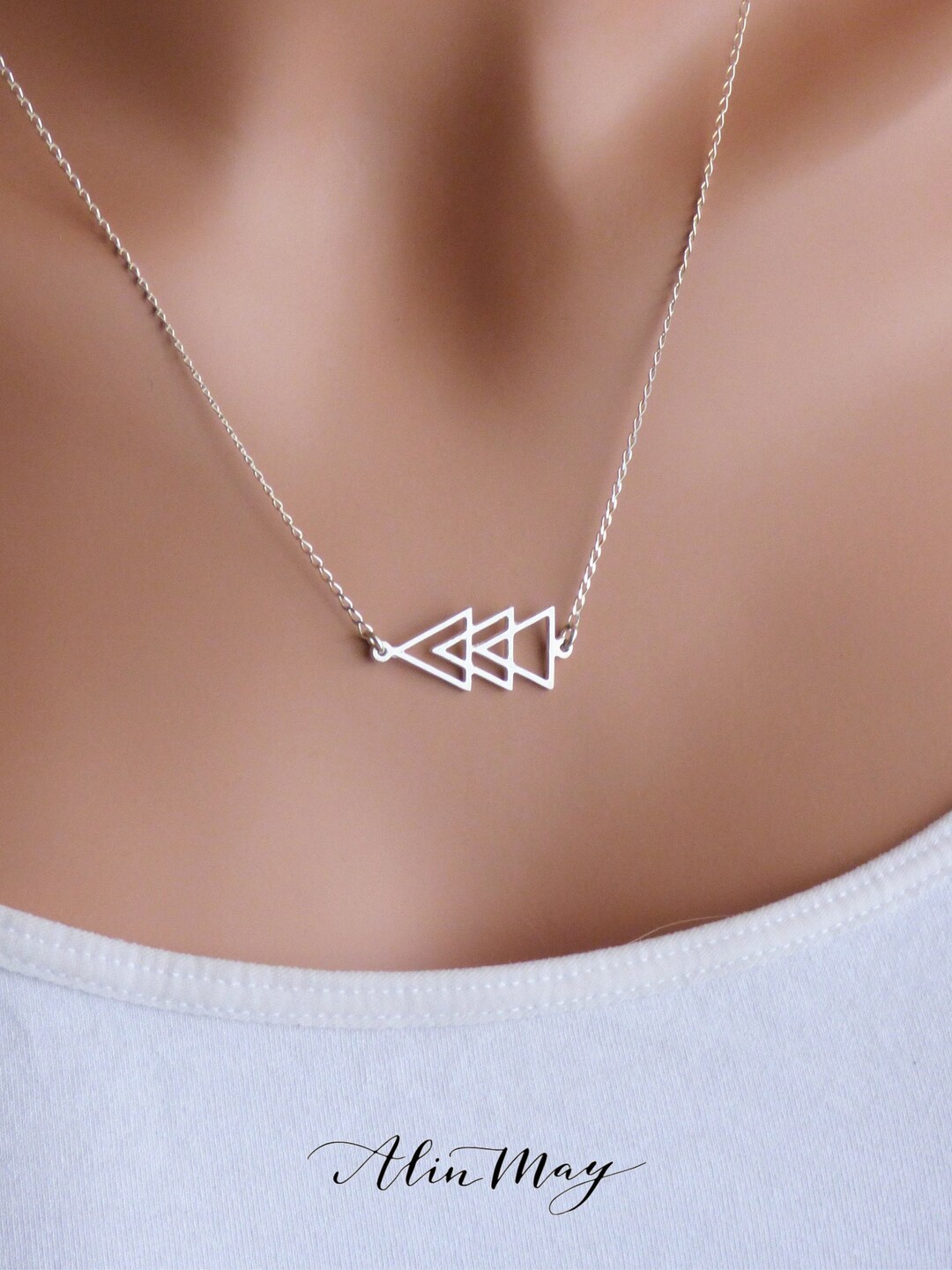 Three Triangle Necklace Sterling Silver Necklace 3 Triangles Necklace ...