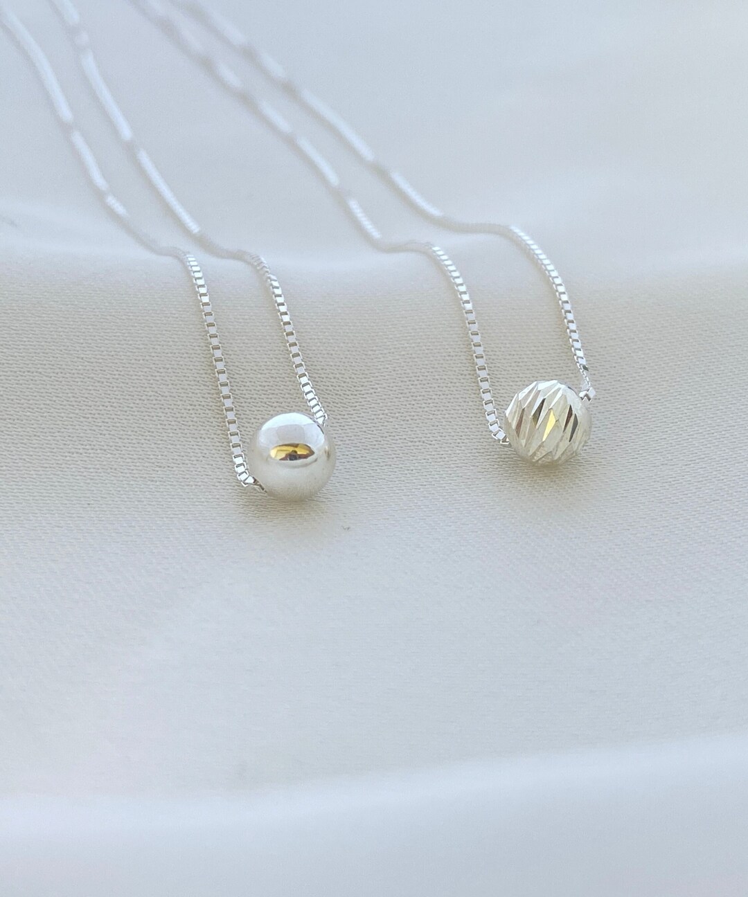 Versatile Sterling Silver Ball Necklace Smooth or Diamond - Etsy