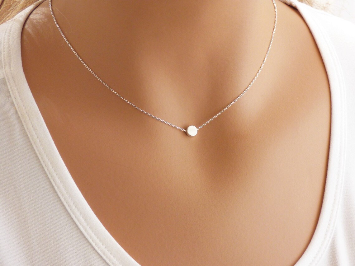 100% Sterling Silver Dot Necklace Smooth or Hammered | Etsy