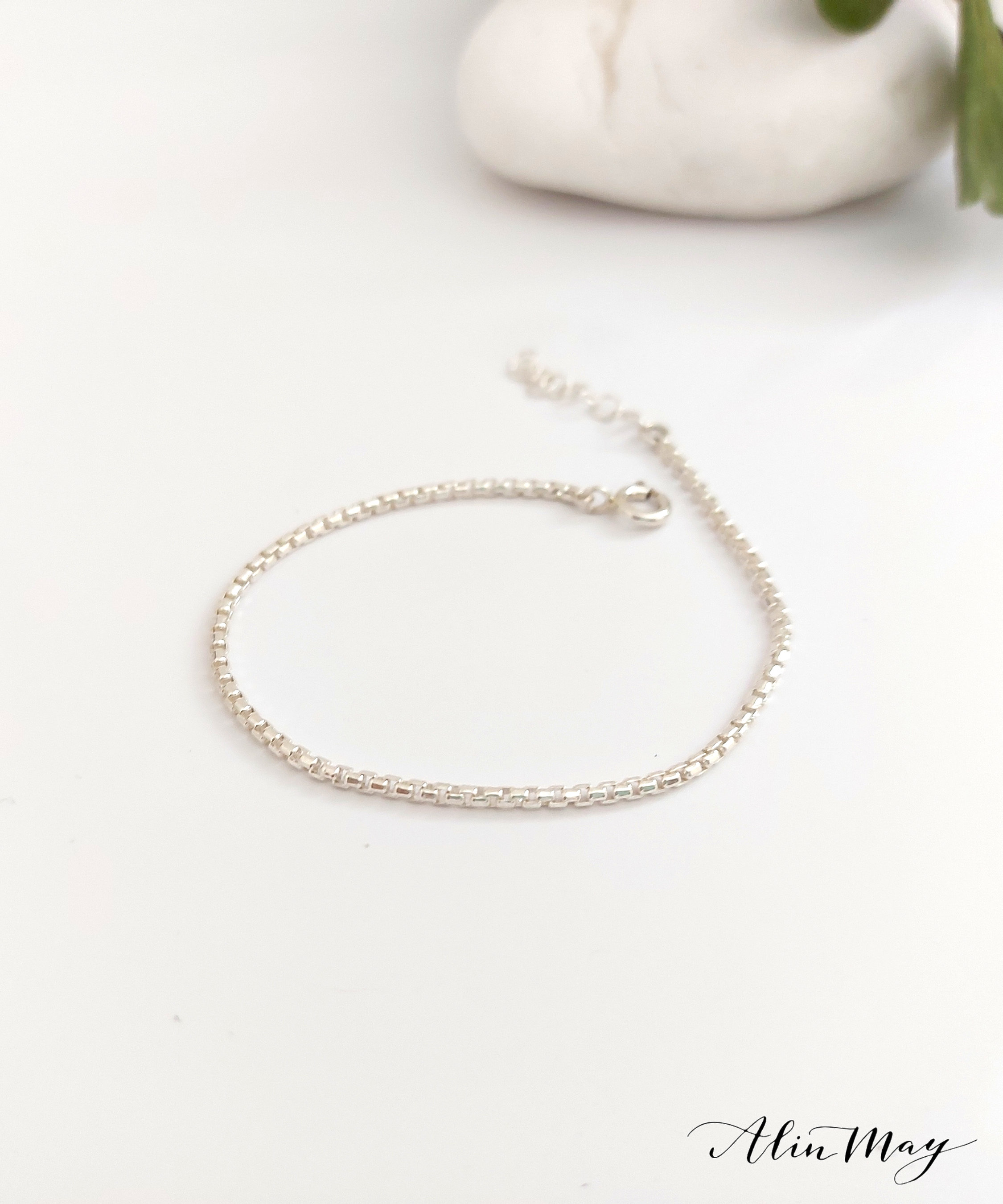 Round Box Chain Bracelet Sterling Silver Dainty Bracelet - Etsy Israel
