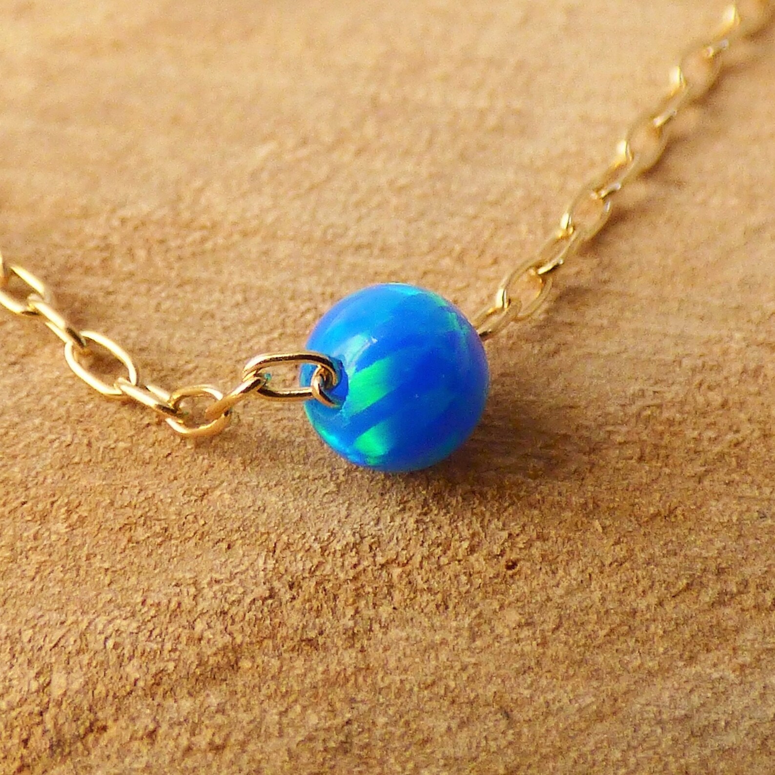 Dark Blue Opal Necklace 14K Gold Filled Dainty Necklace | Etsy