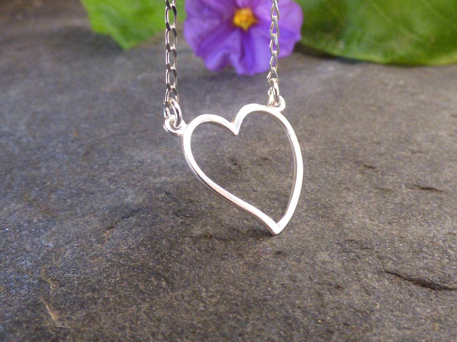 Heart Pendant Necklace Sterling Silver Open Heart Necklace - Etsy