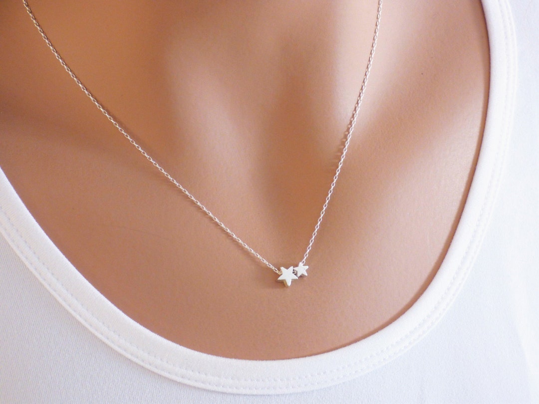Two Star Necklace Sterling Silver Dainty Necklace Silver Star Necklace ...