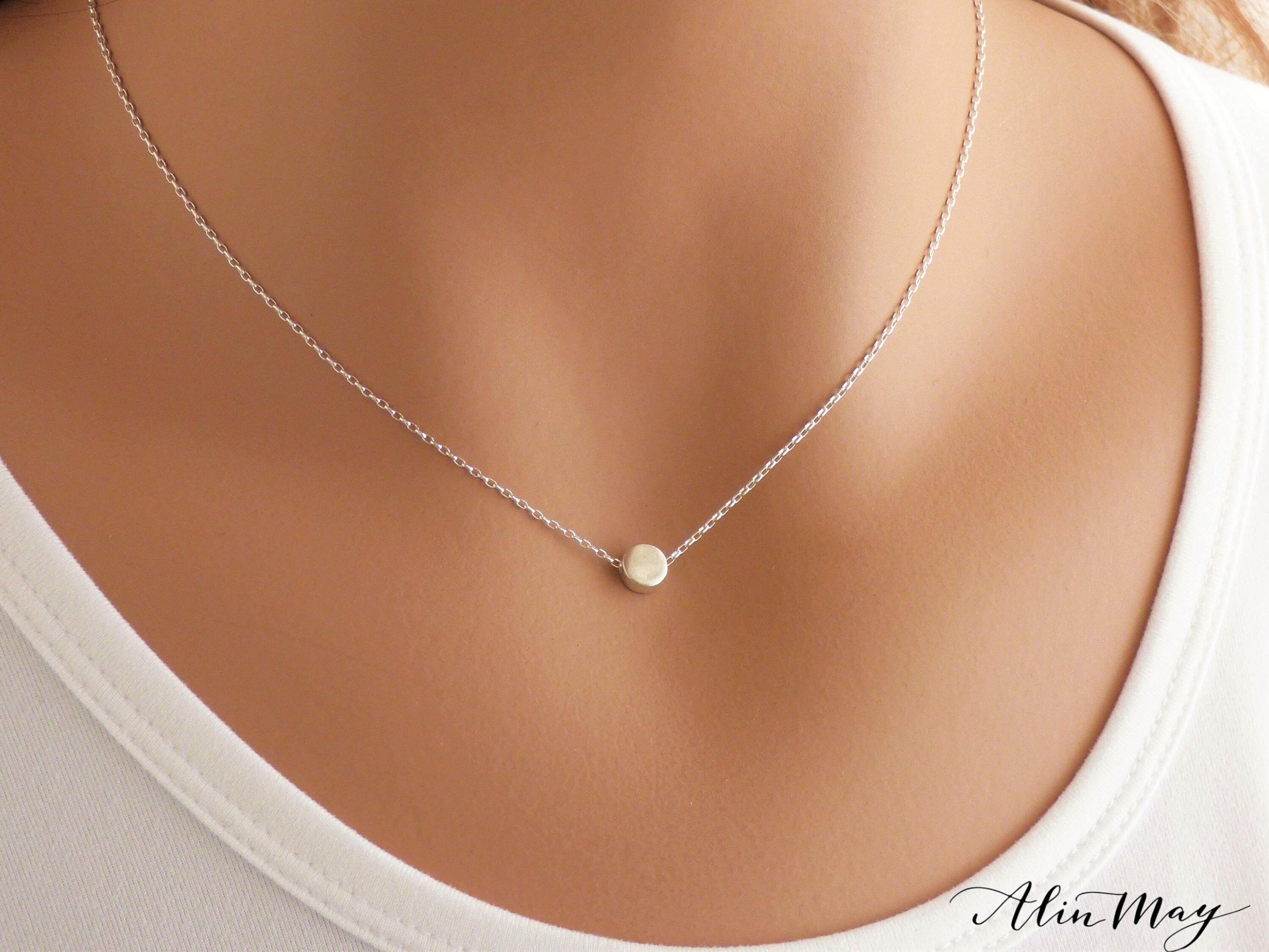 100% Sterling Silver Dot Necklace Smooth or Hammered - Etsy Israel