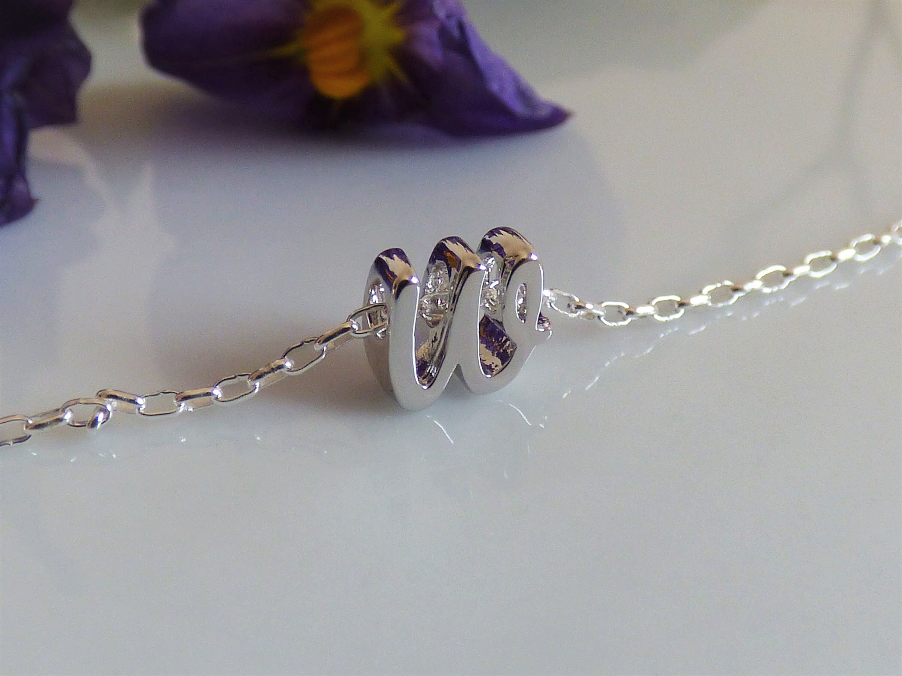 Silver Cursive Initial Necklace Dainty Necklace Script | Etsy