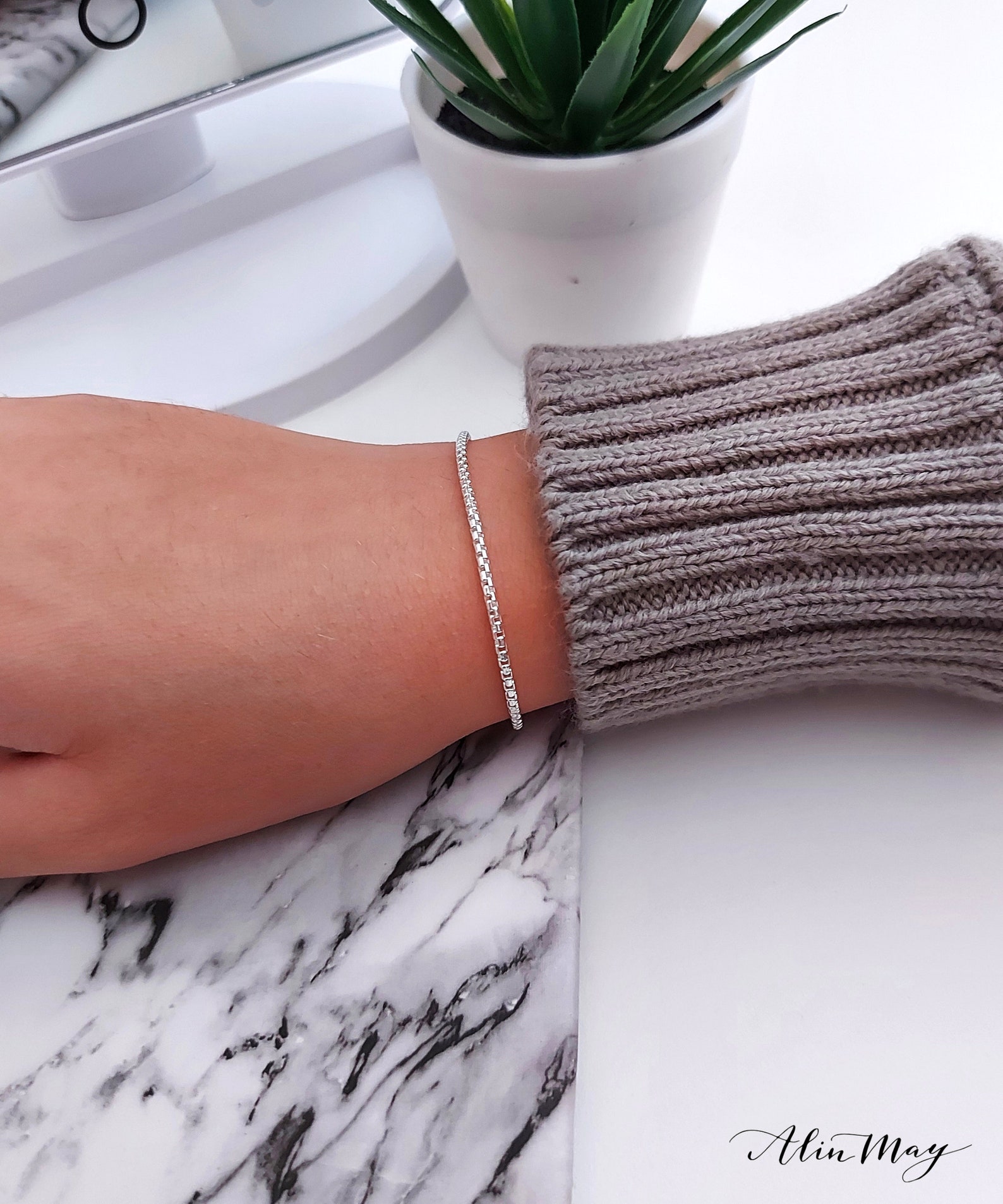 Round Box Chain Bracelet Sterling Silver Dainty Bracelet - Etsy Israel