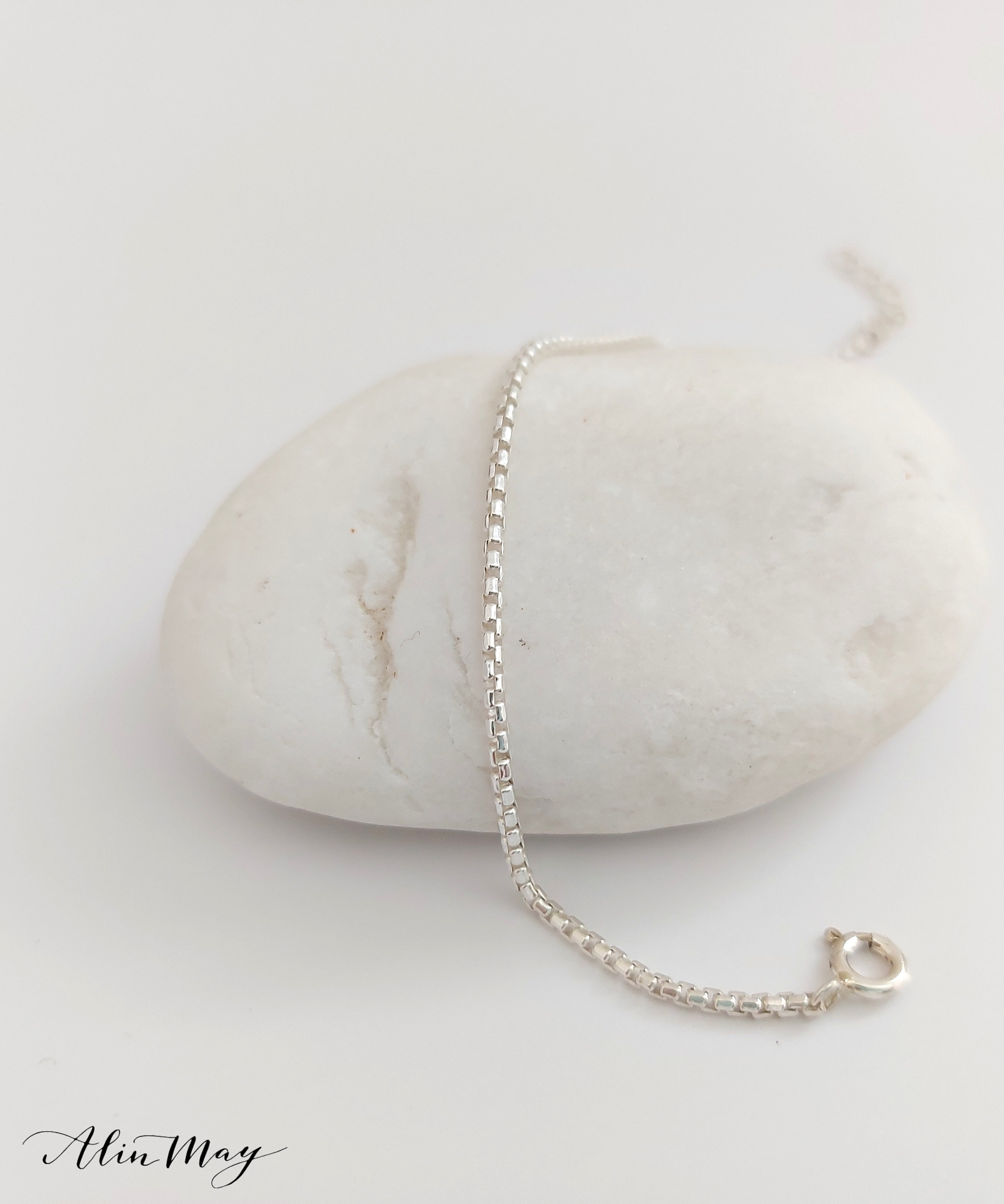 Round Box Chain Bracelet Sterling Silver Dainty Bracelet - Etsy Israel