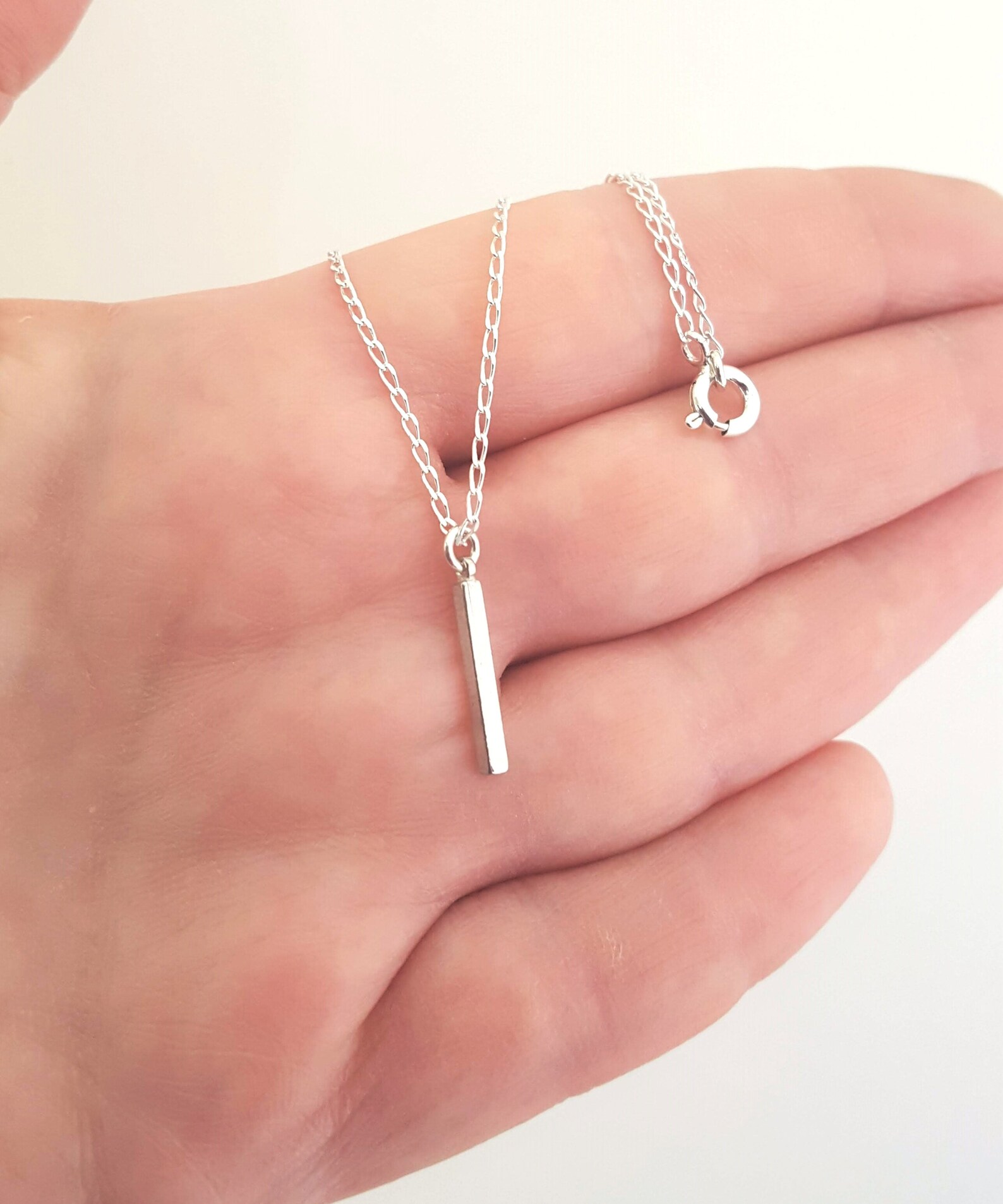 100% Sterling Silver Bar Pendant Necklace Small / Long Bar - Etsy Israel