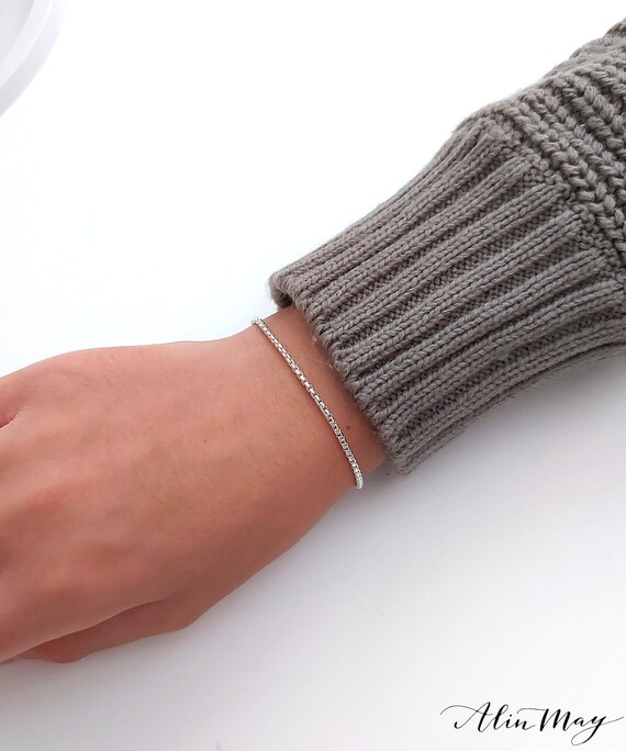 Round Box Chain Bracelet Sterling Silver Dainty Bracelet - Etsy Israel
