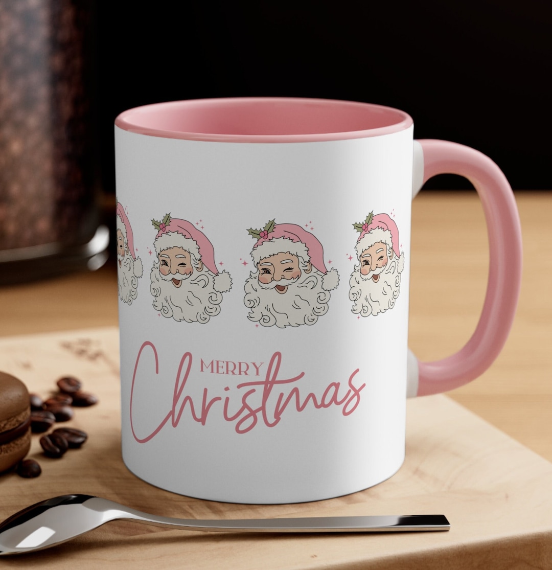 Retro Pink Santa, Wink, Christmas Mug, Holiday Mug, Girls Christmas Mug ...
