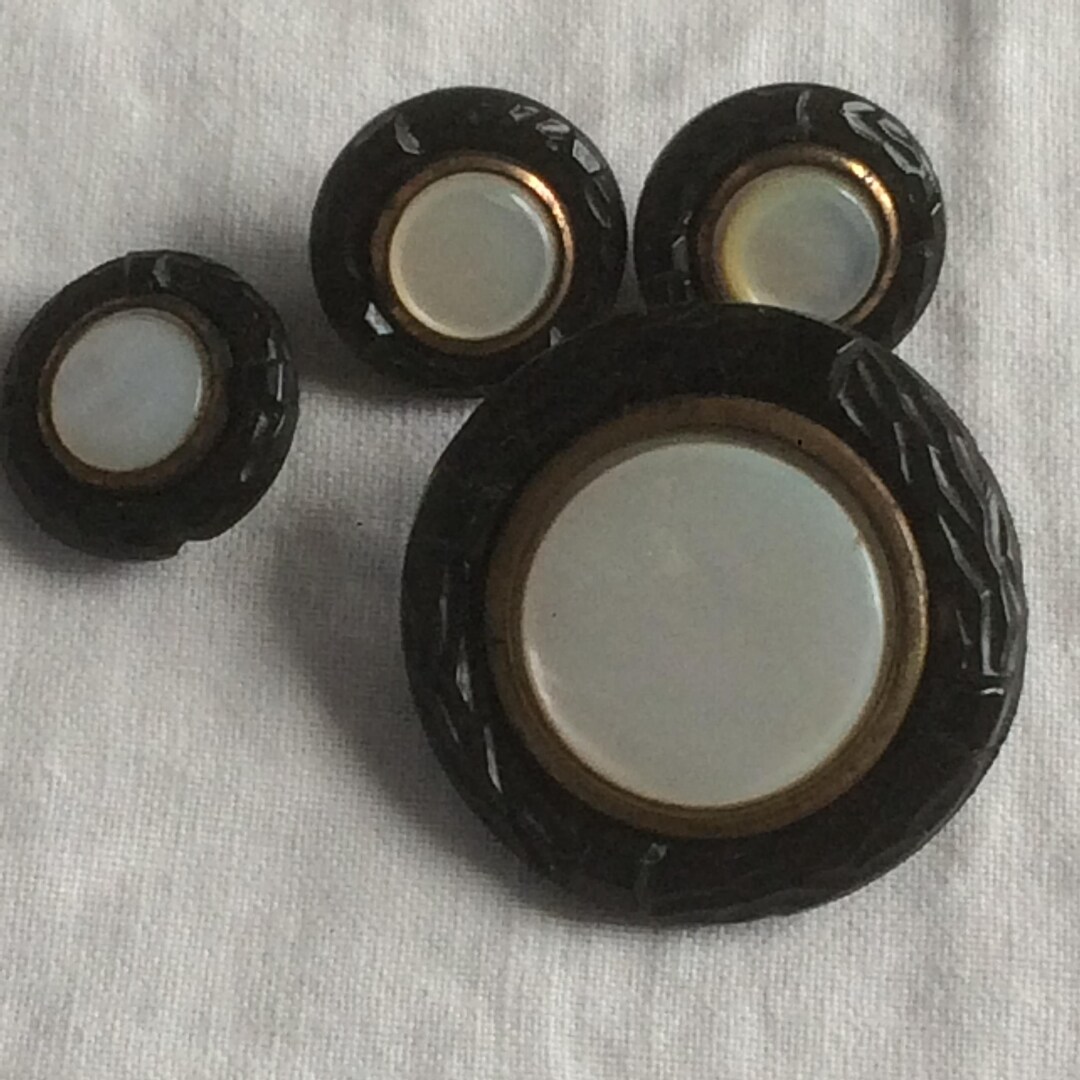 Antique Victorian Jet Glass Buttons, Brass and Mother of Pearl, 3 Small ...