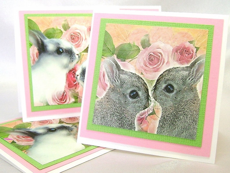 Pink bunny note cards Baby rabbits Rabbit notes Easter | Etsy