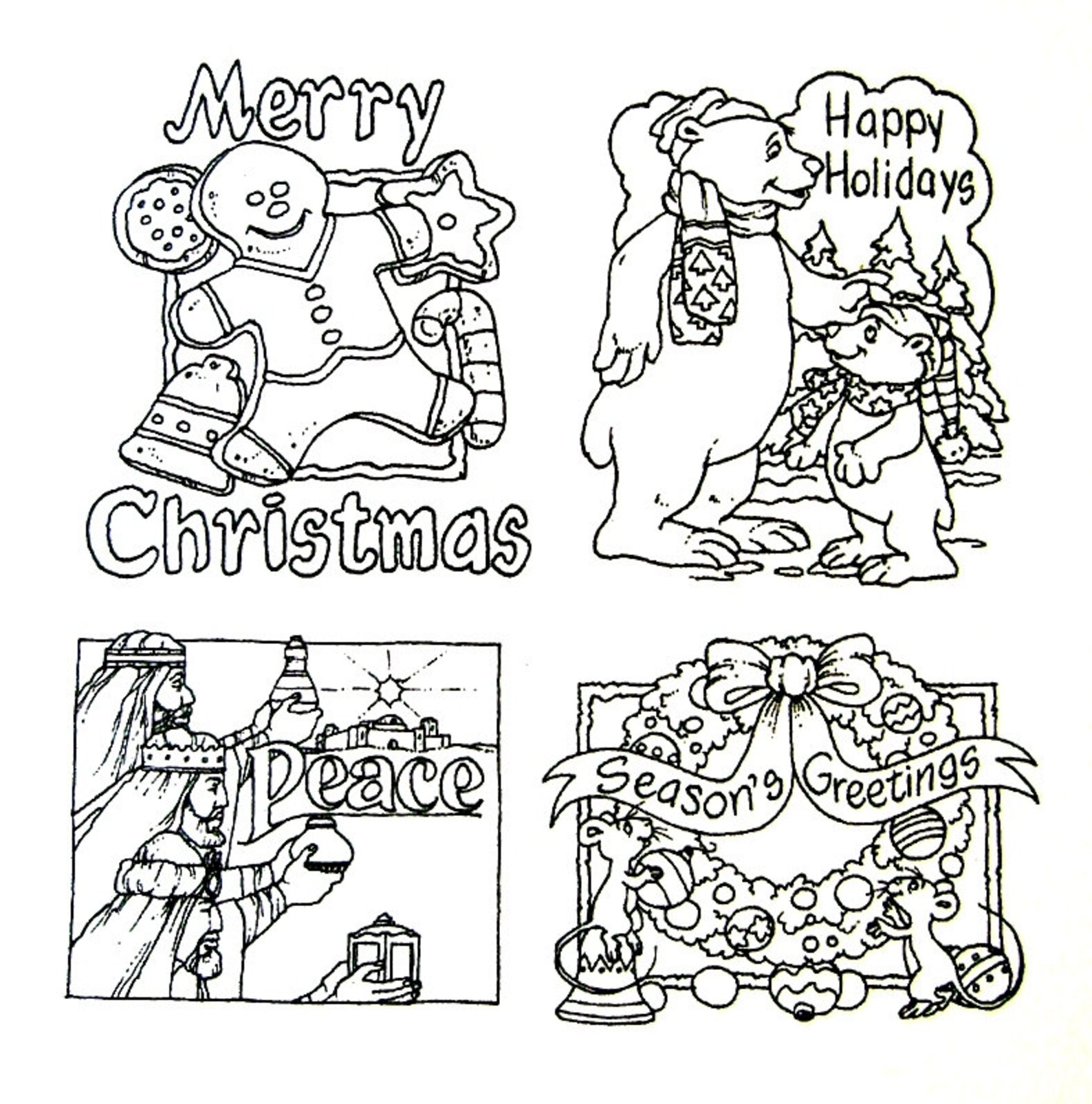 Christmas Cards to Color Coloring Cards Set of Four | Etsy