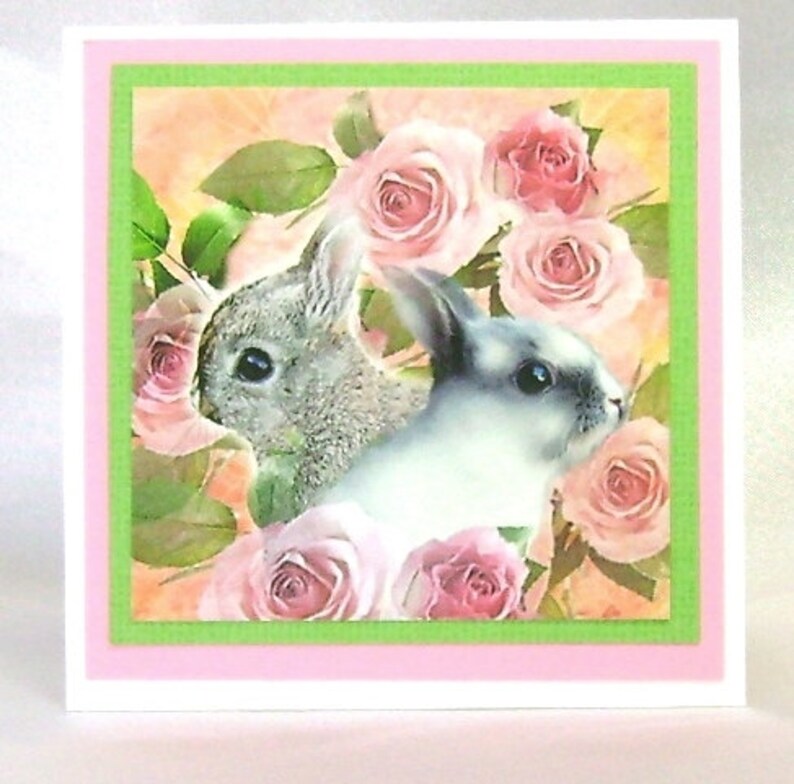 Pink bunny note cards Baby rabbits Rabbit notes Easter | Etsy