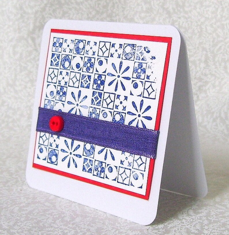 Red White and Blue Mini Note Cards Floral Stamped Pattern | Etsy