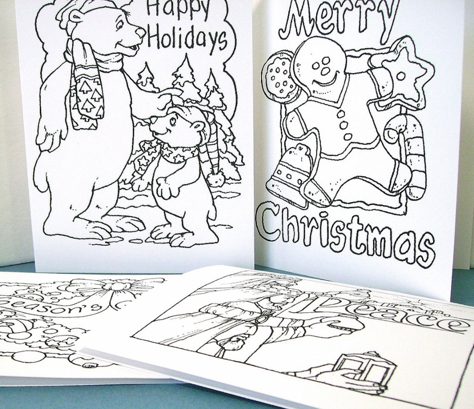 Christmas Cards to Color Coloring Cards Set of Four | Etsy