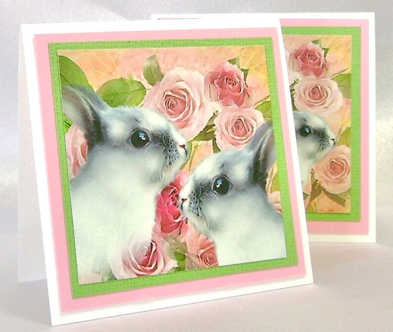 Pink bunny note cards Baby rabbits Rabbit notes Easter | Etsy