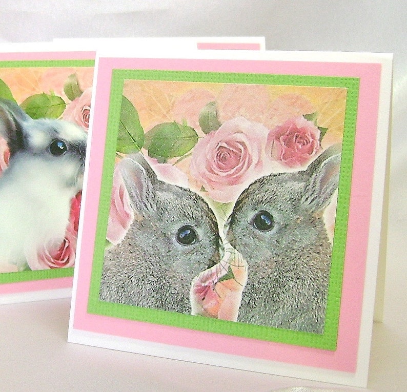 Pink bunny note cards Baby rabbits Rabbit notes Easter | Etsy