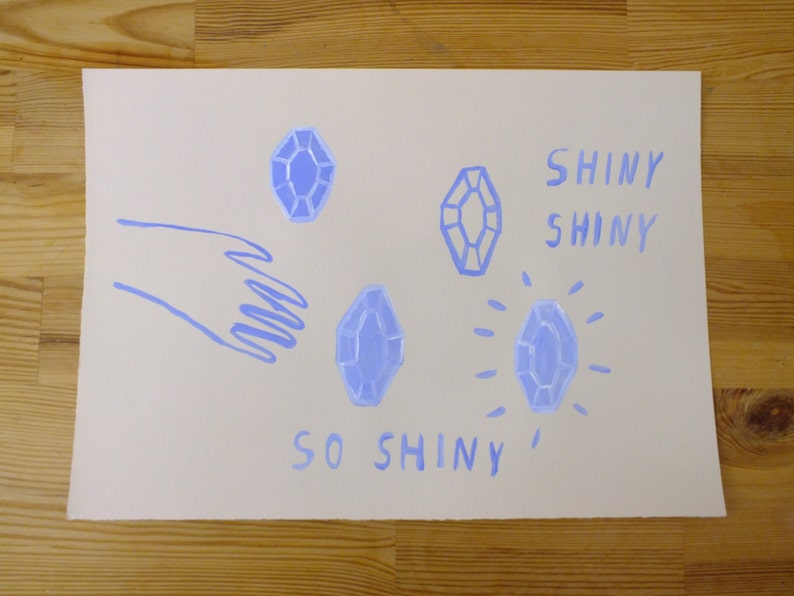 Shiny Shiny A4 Original Painting, Naive Happy Drawing, Diamonds - Etsy