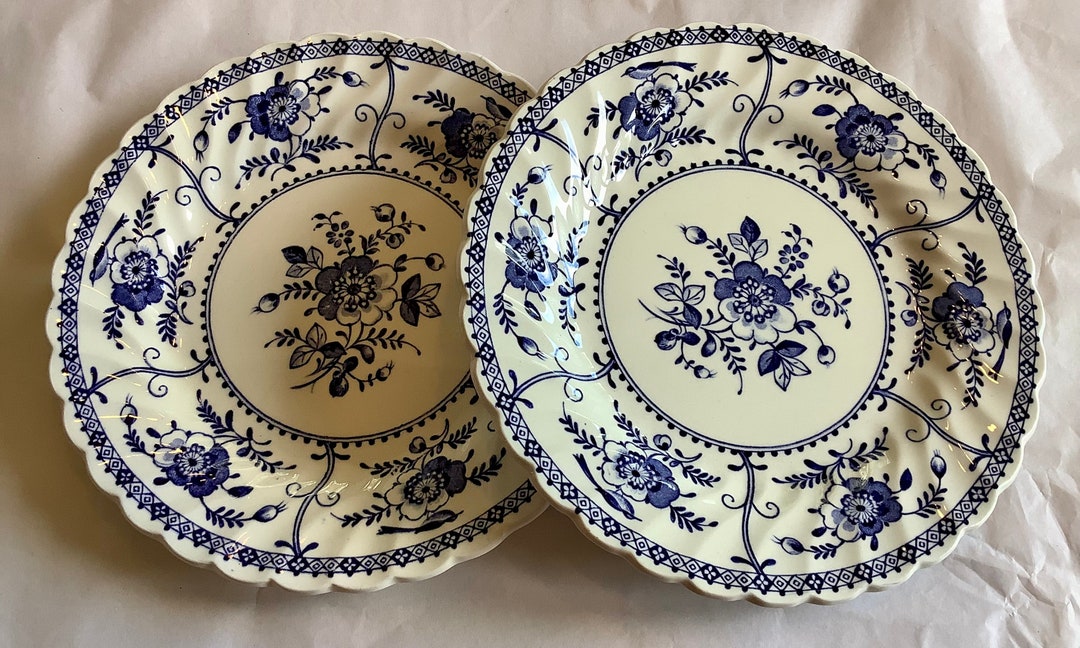 Set of 2 Vintage Johnson Brothers Indies Blue Pattern Bread and Butter ...
