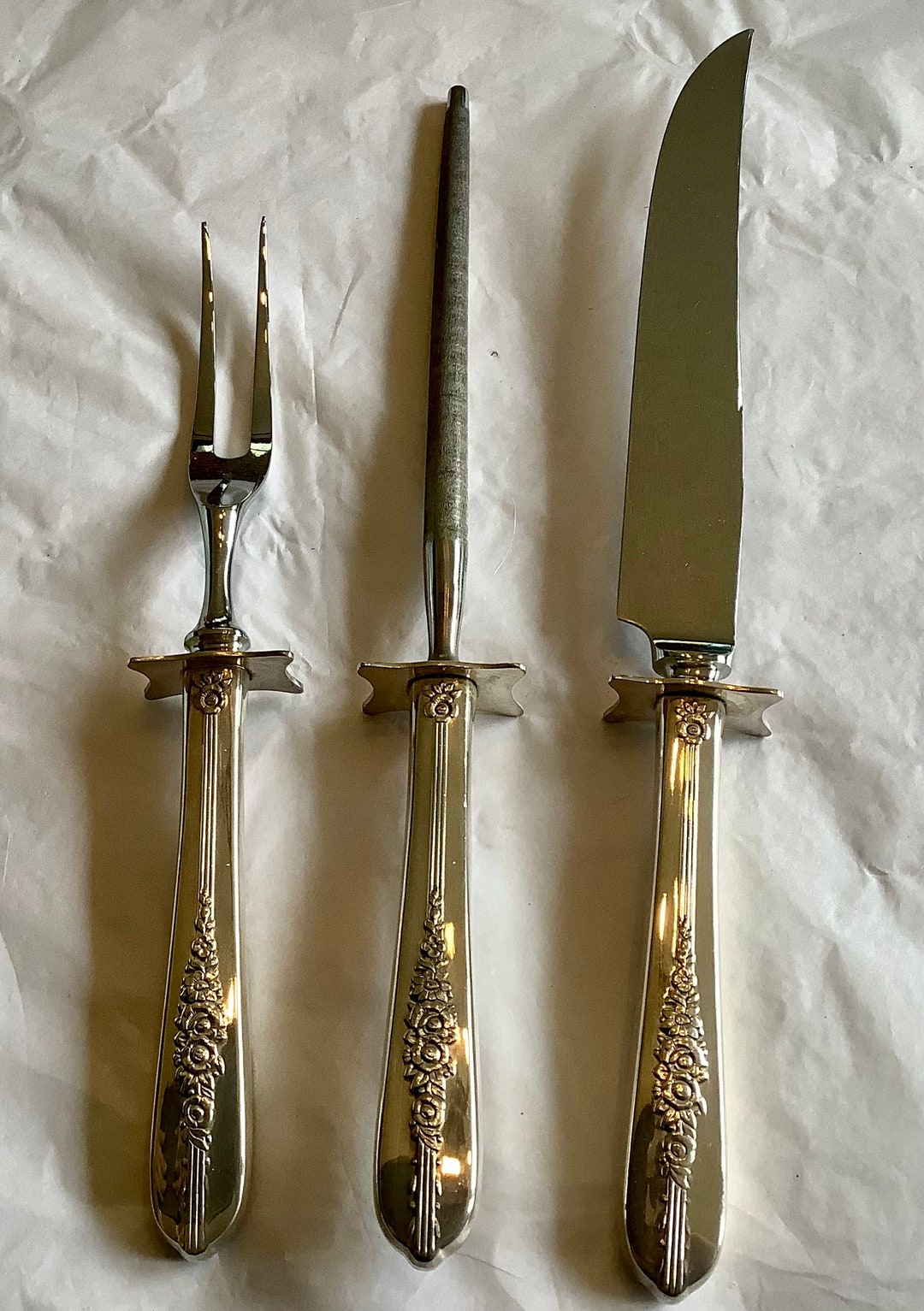 Vintage Silverplate and Stainless Royal Rose Pattern Carving Set - Etsy
