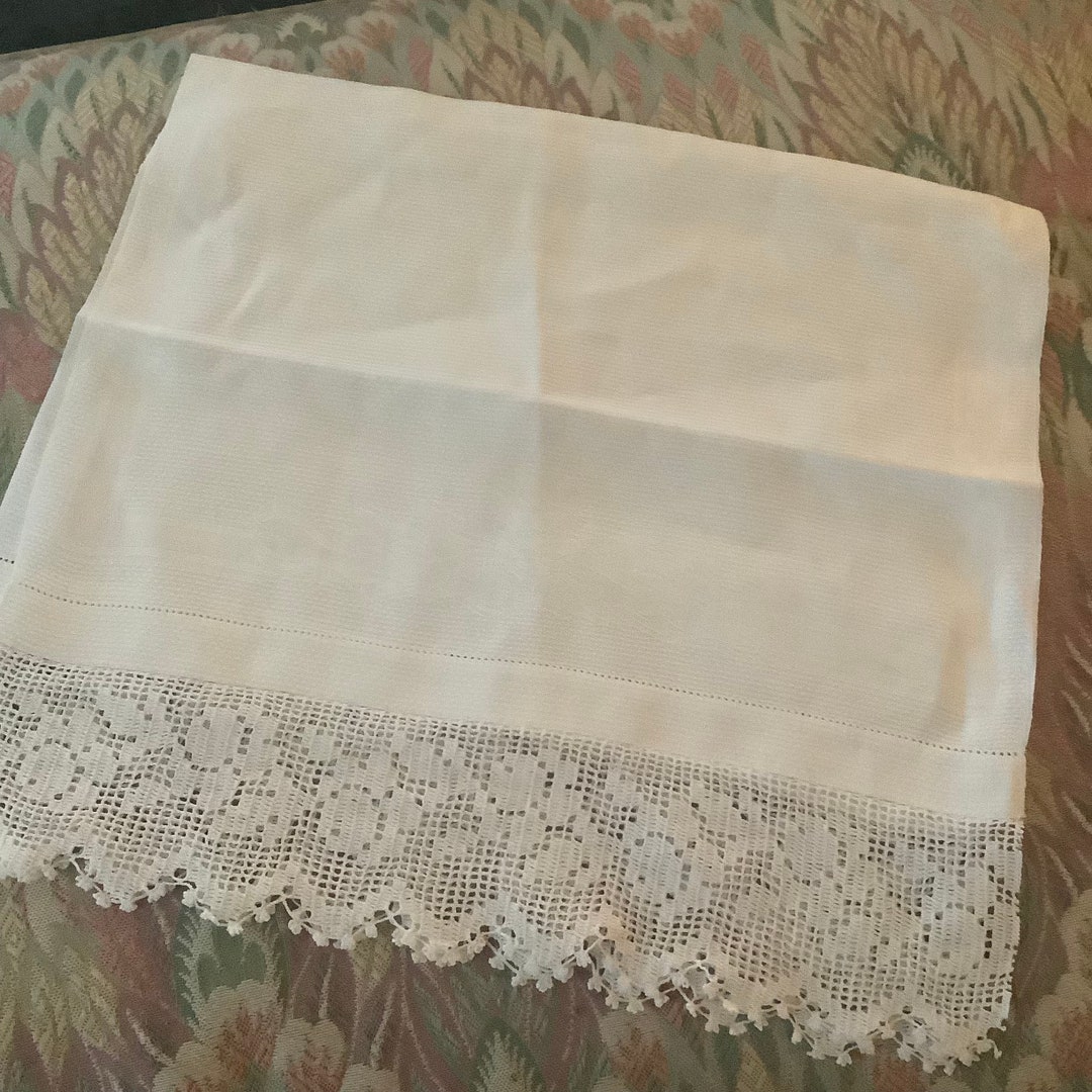 Vintage English Cotton Linen and Crochet Lace Hand Towel - Etsy