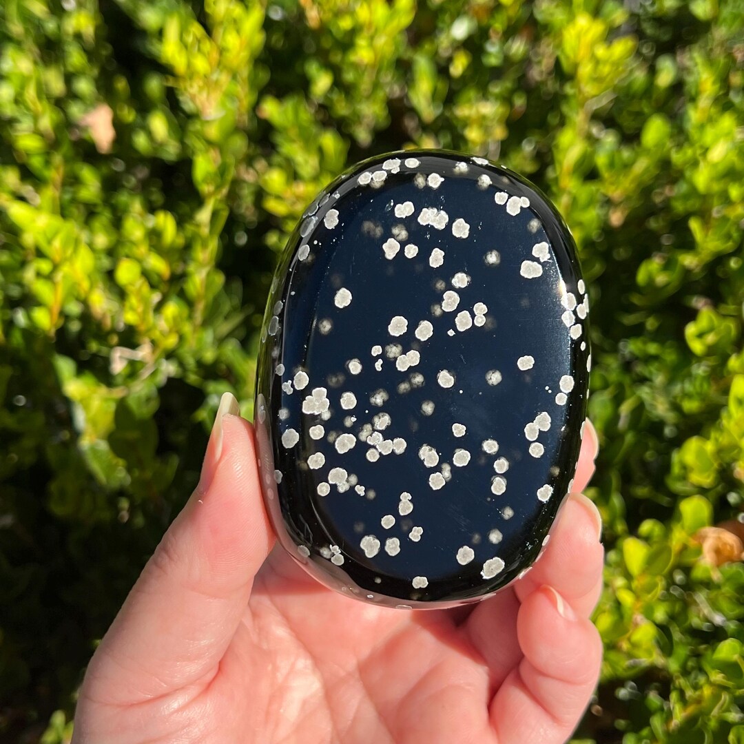 3 1/4” Stardust Obsidian Palm Stone / Galaxy Obsidian / Snowflake ...