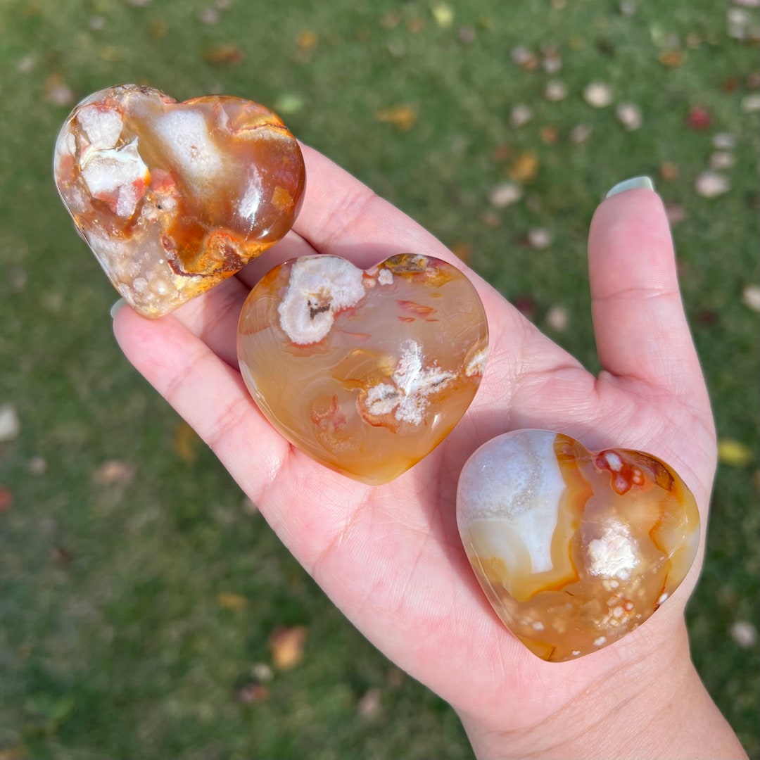 You Choose / Carnelian Flower Agate Heart Palm Stone - Etsy