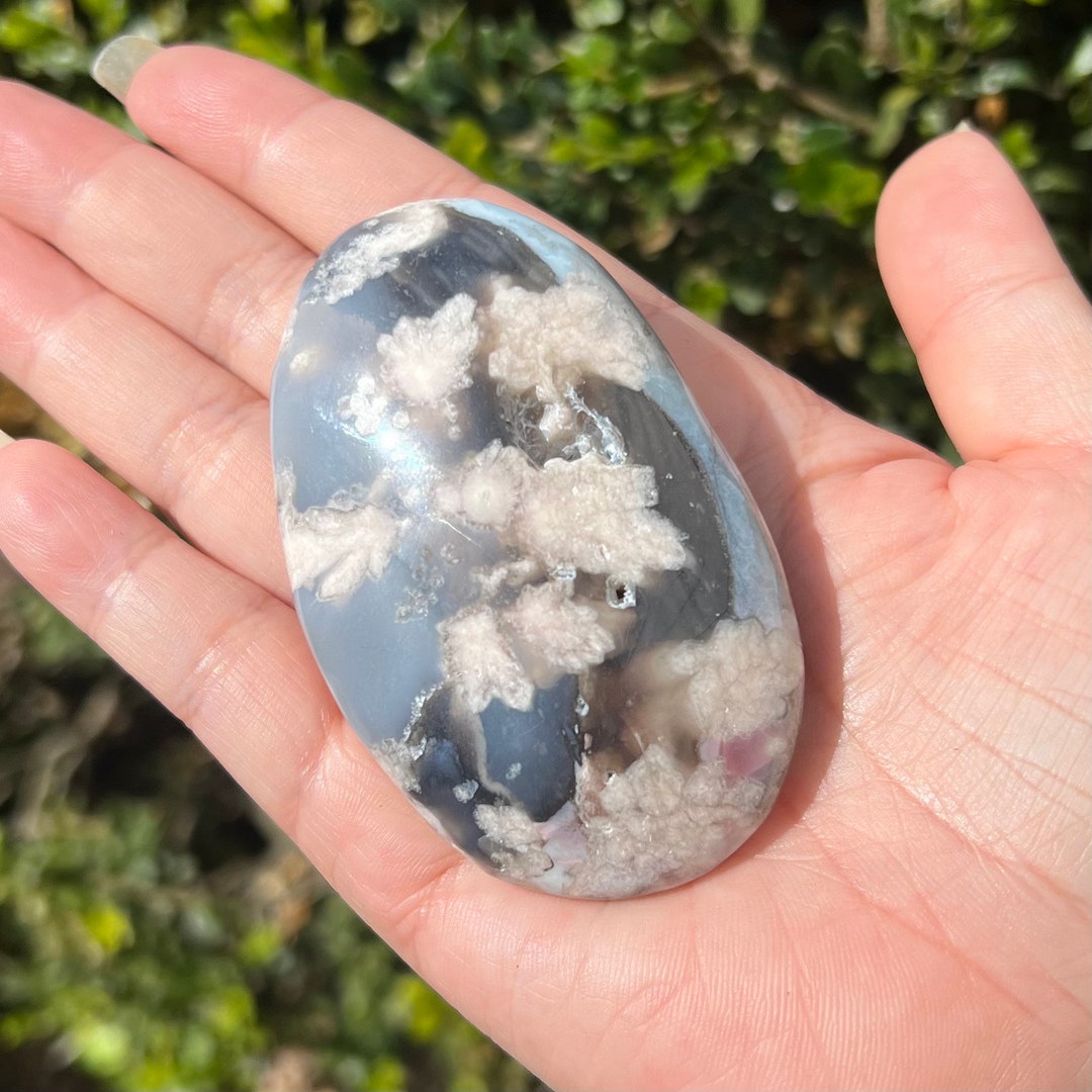 Black Flower Agate Palm Stone / Green Flower Agate Palm Stone / Large ...