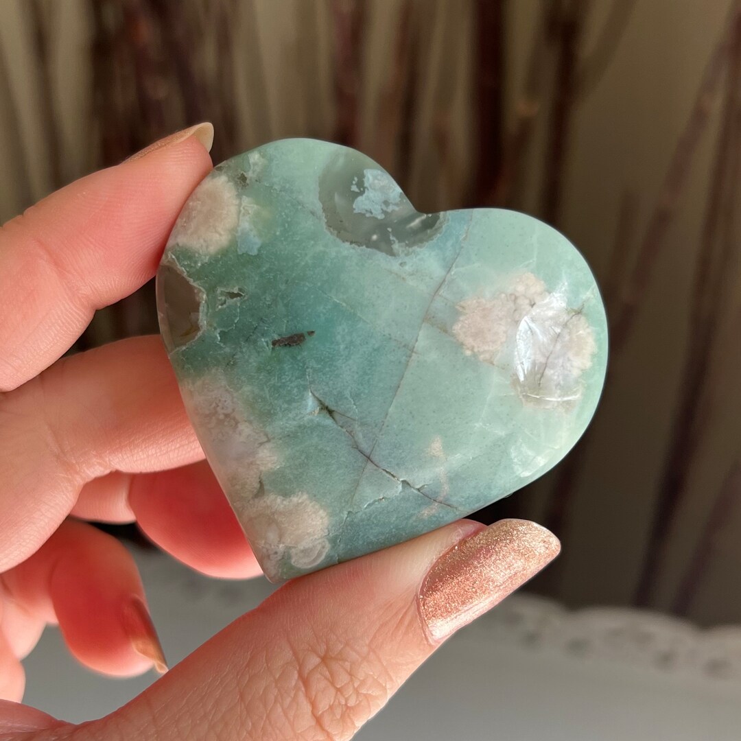 Green Flower Agate Heart Palm - Etsy