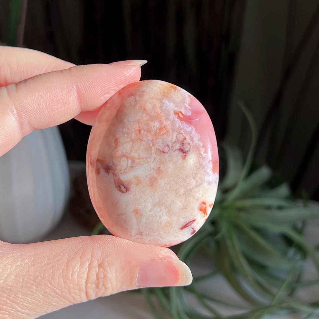 Carnelian Flower Agate Palm Stone - Etsy