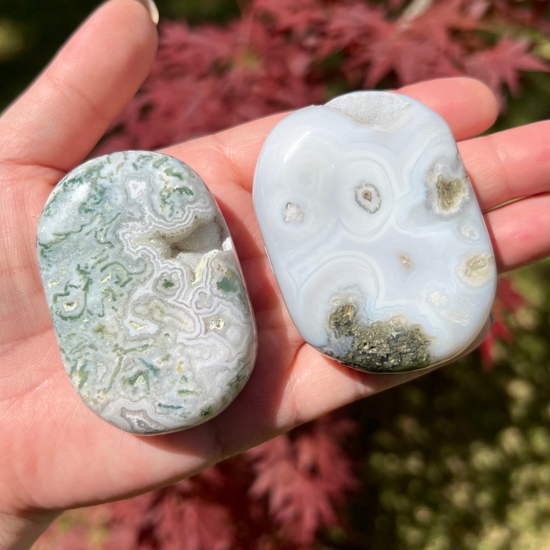 You Choose / Moss Agate Palm Stone / Tree Agate / White Agate - Etsy