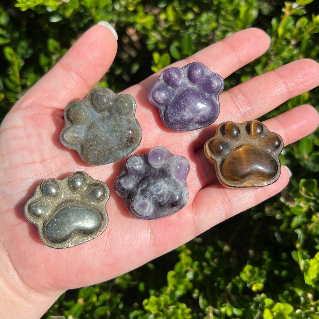 You Choose / Crystal Paw Carving / Tree Agate / Lepidolite / Pyrite ...