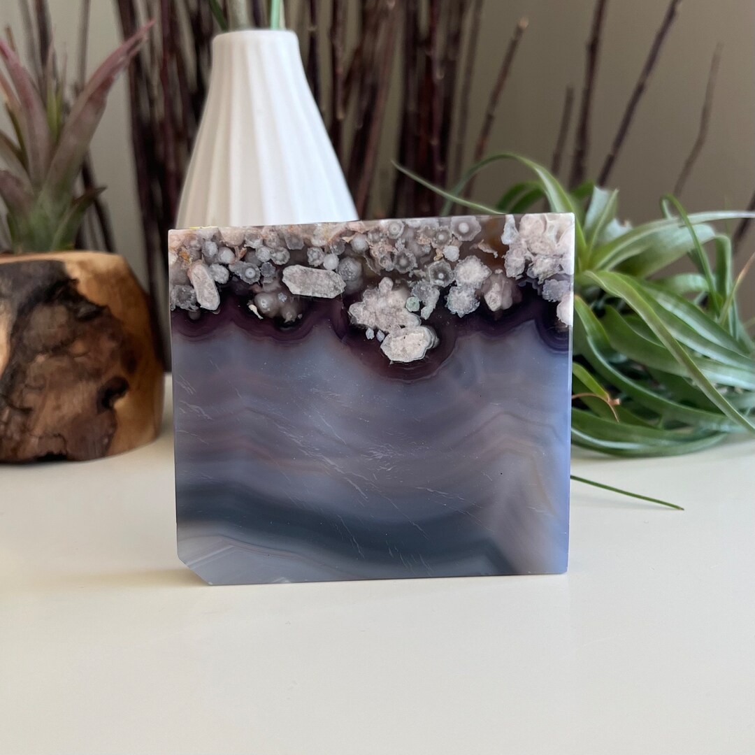 Black Flower Agate Slab / Self Standing - Etsy