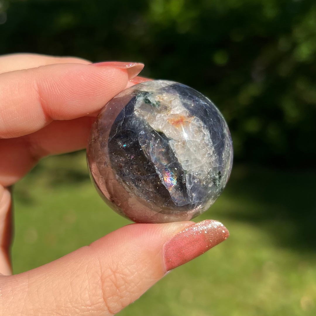 Iolite With Confetti Sunstone and Quartz Sphere 40mm/ Cordierite ...