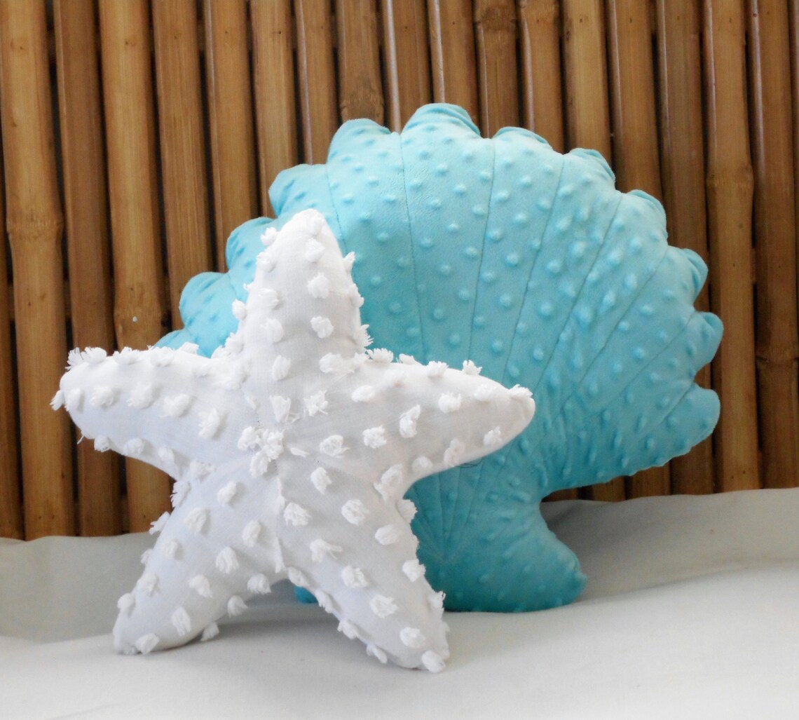 Scallop Shell Pillow Small Scallop Shell Pillow Turquoise | Etsy